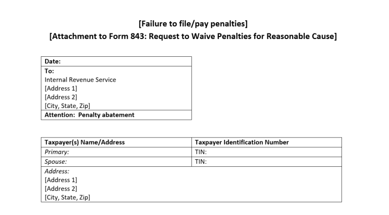 Reasonable Cause Penalty Abatement Letter Template - Tax Problems and ...