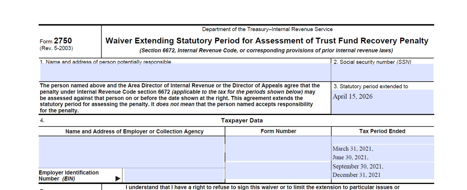 Tax Problems and Solutions Handbook | Form 2750